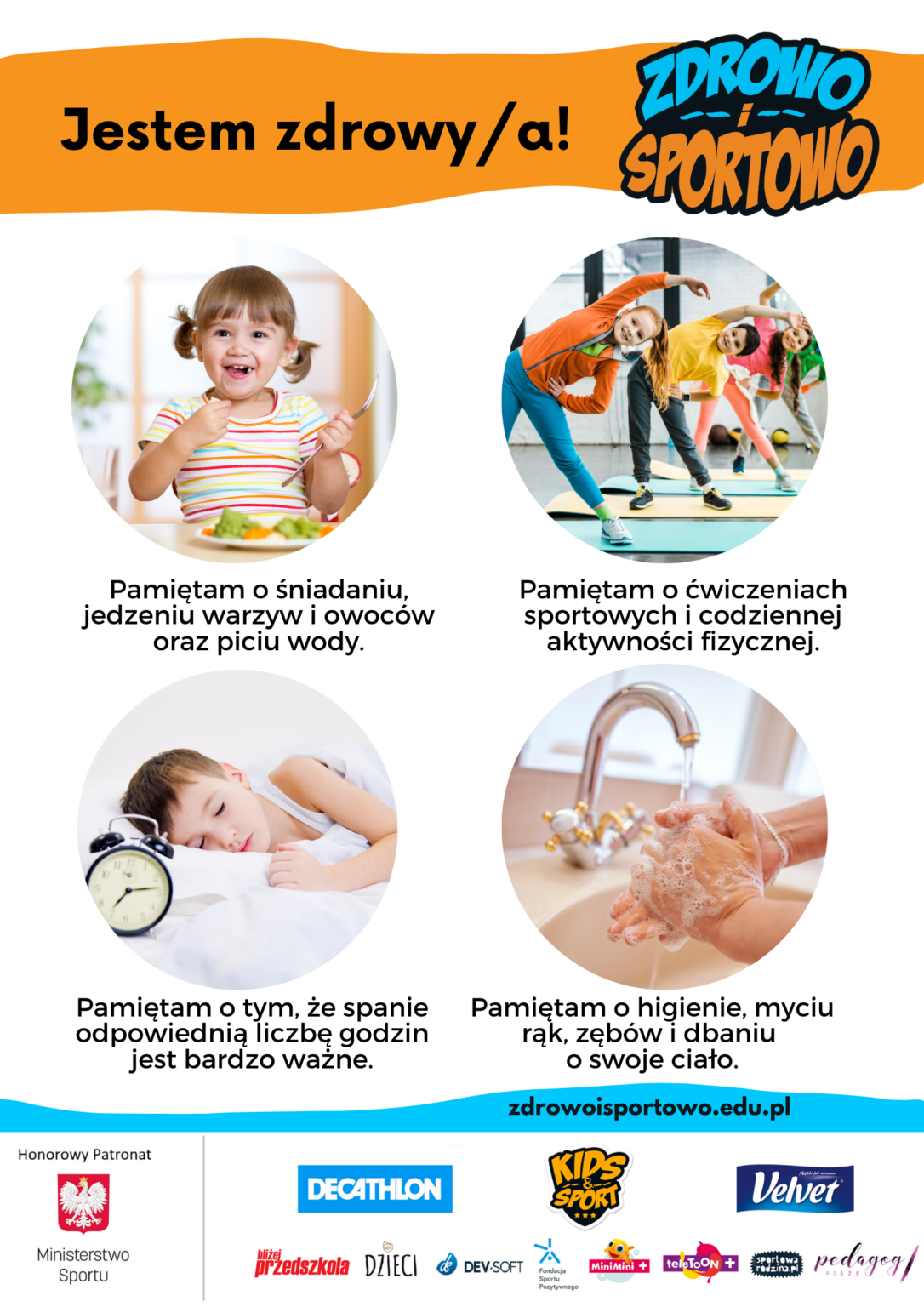 Plakat promujący zdrowe nawyki "Jestem zdrowa / jestem zdrowy ...